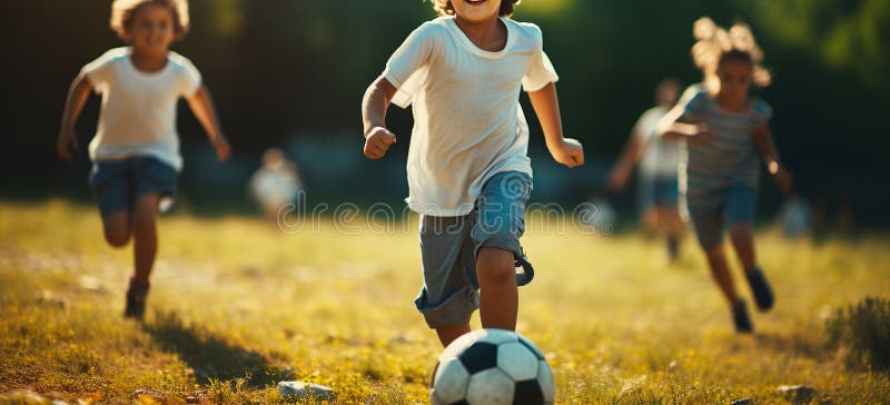 Kids Soccer Showdown Ignites the Pitch. Generative AI Stock ...