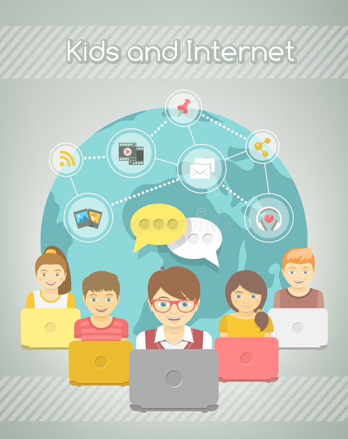Kids with Computers and Social Media Icons Conceptual Flat Illustration ... Kids with Computers and Social Media Icons Conceptual Flat Illustration ...