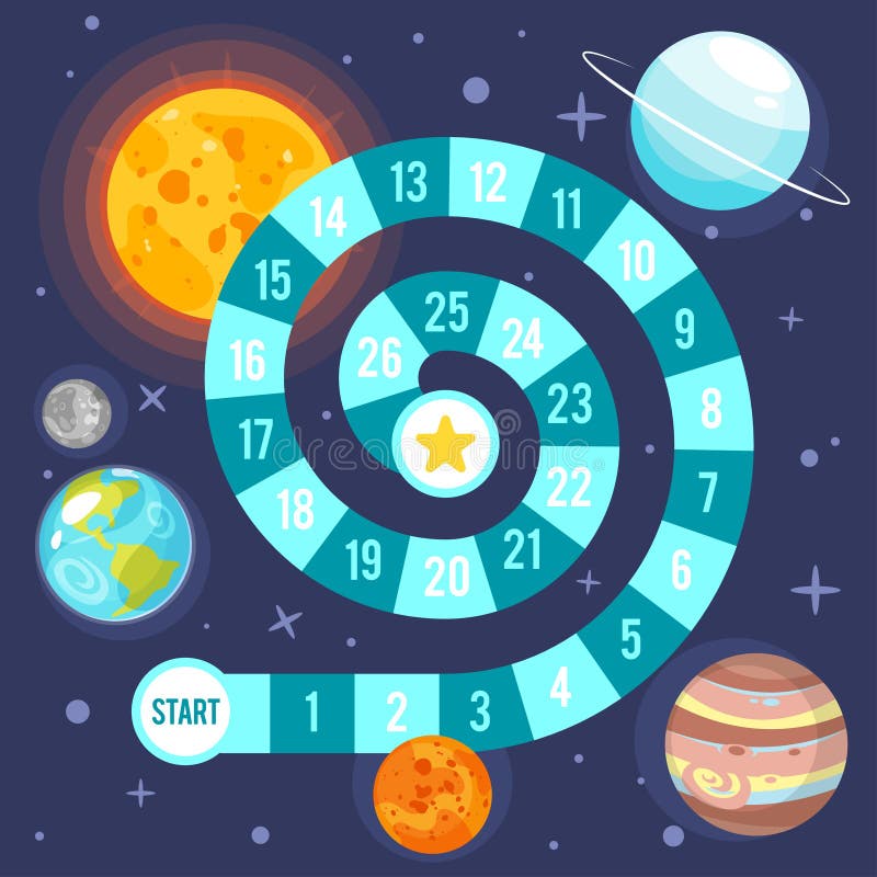 Space Board Game Vector Illustration. Rockets UFO and Aliens in Space ...