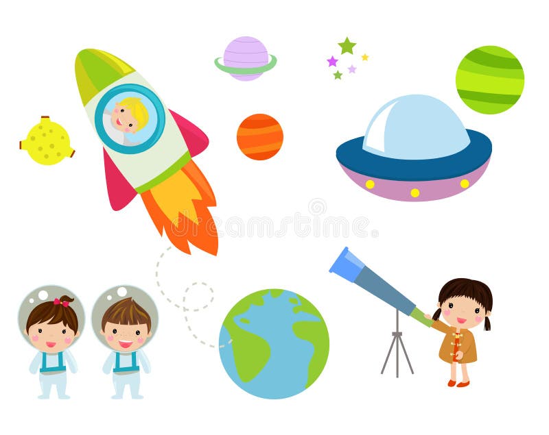 Kids and space stock vector. Illustration of rocket, character - 72972204