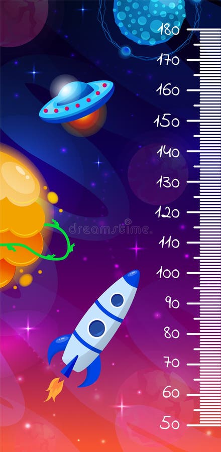Kids Space Height Chart, Cosmic Wall Meter with Cartoon Fantasy Planets ...