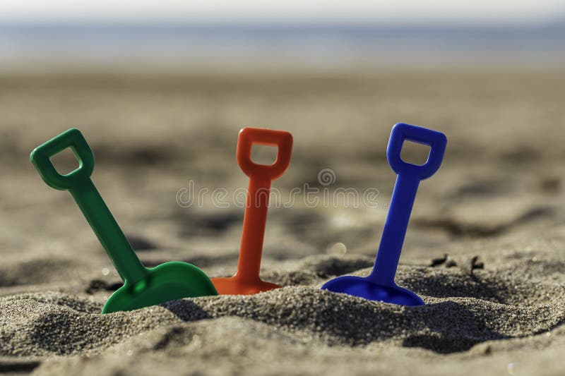 Red, Green and Blue Spades on a Cornwall Beach Stock Photo - Image of ...