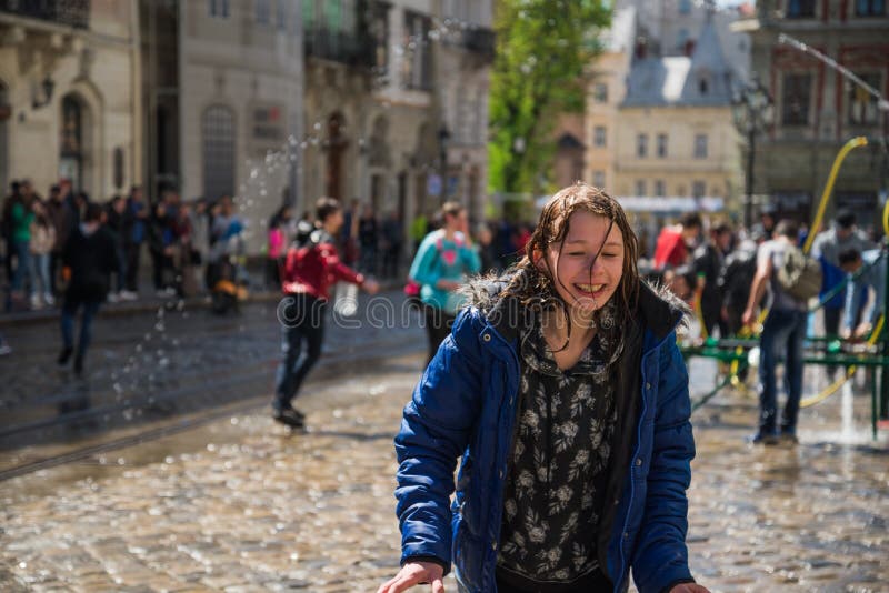 Kids Splash Each Other at Water Day Editorial Stock Photo - Image of ...