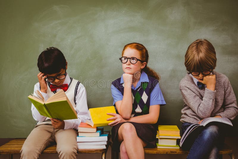 Kids with Stack of Books in Classroom Stock Photo - Image of desk, hand ...
