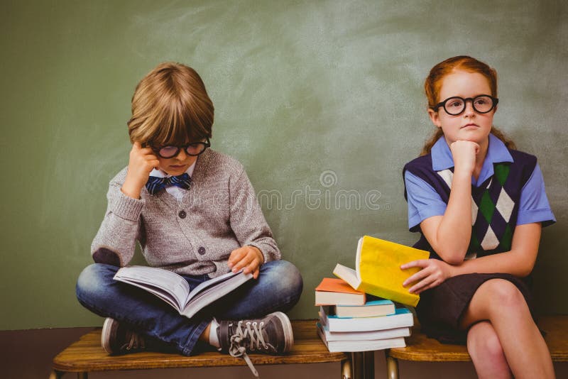 Kids with Stack of Books in Classroom Stock Photo - Image of chin, pile ...