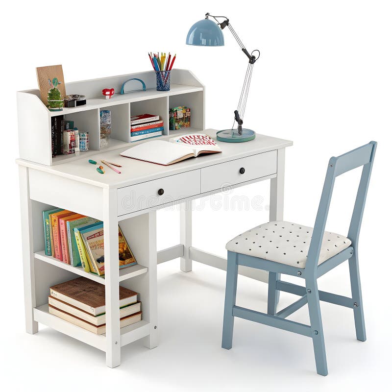 Kids Study Desk Isolated on White Background Stock Illustration ...