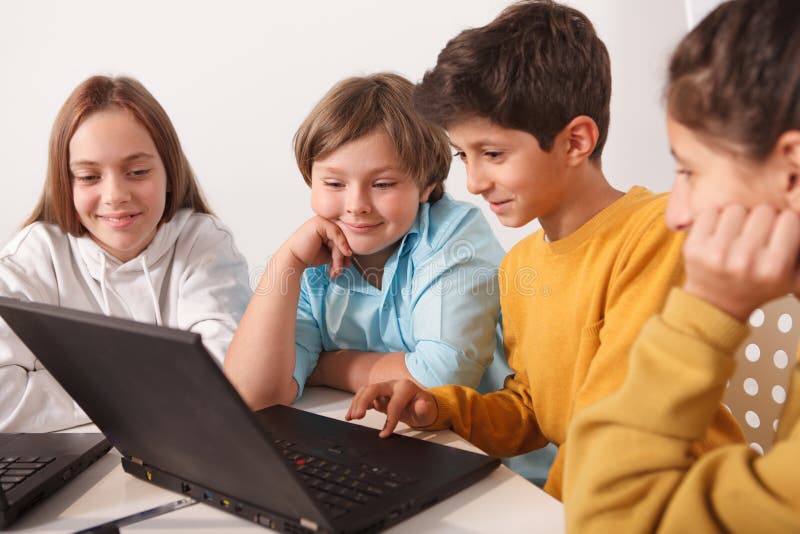 Kids Studying Together at Computer School Stock Photo - Image of laptop ...