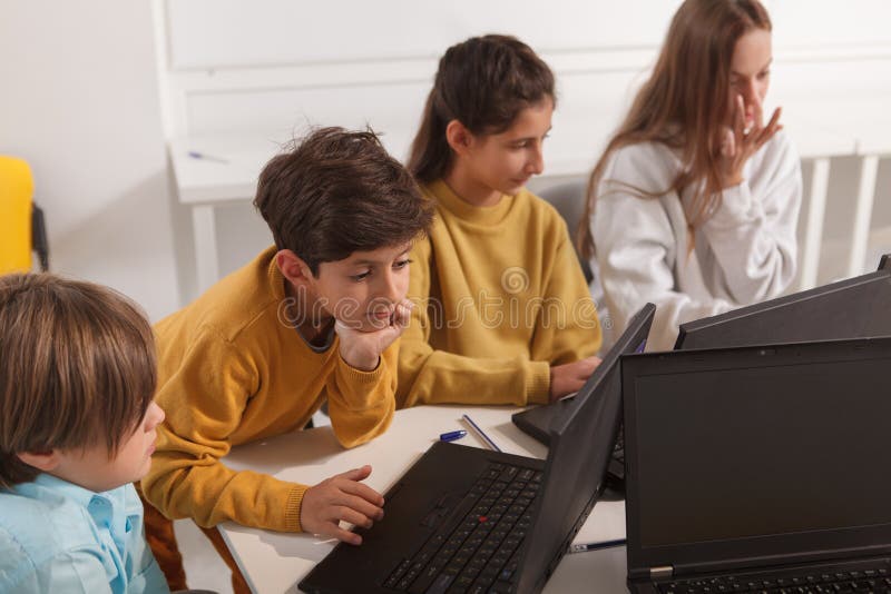 Kids Studying Together at Computer School Stock Photo - Image of laptop ...