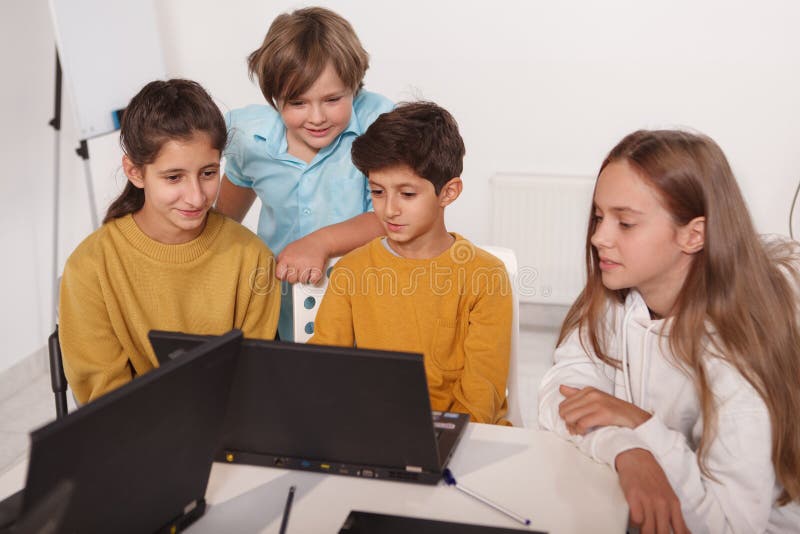 Kids Studying Together at Computer School Stock Photo - Image of laptop ...