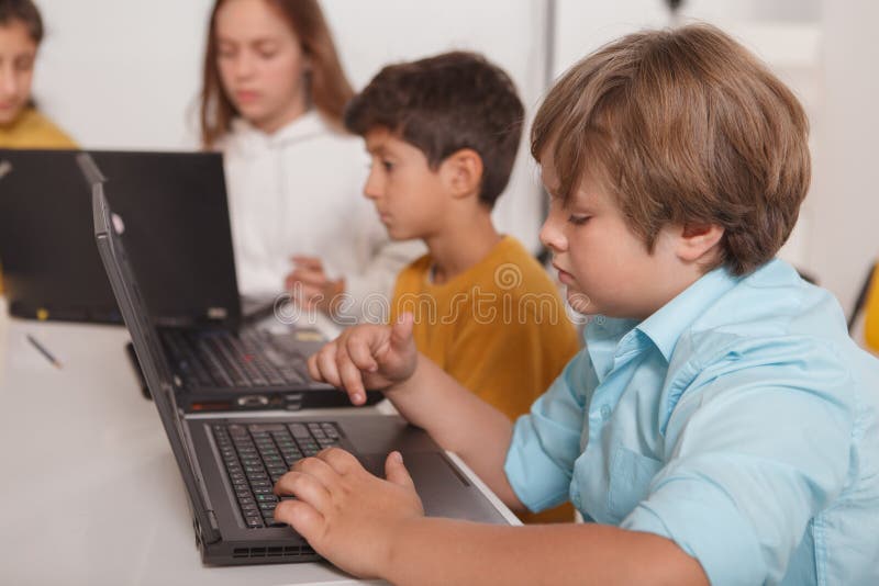 Kids Studying Together at Computer School Stock Photo - Image of ...