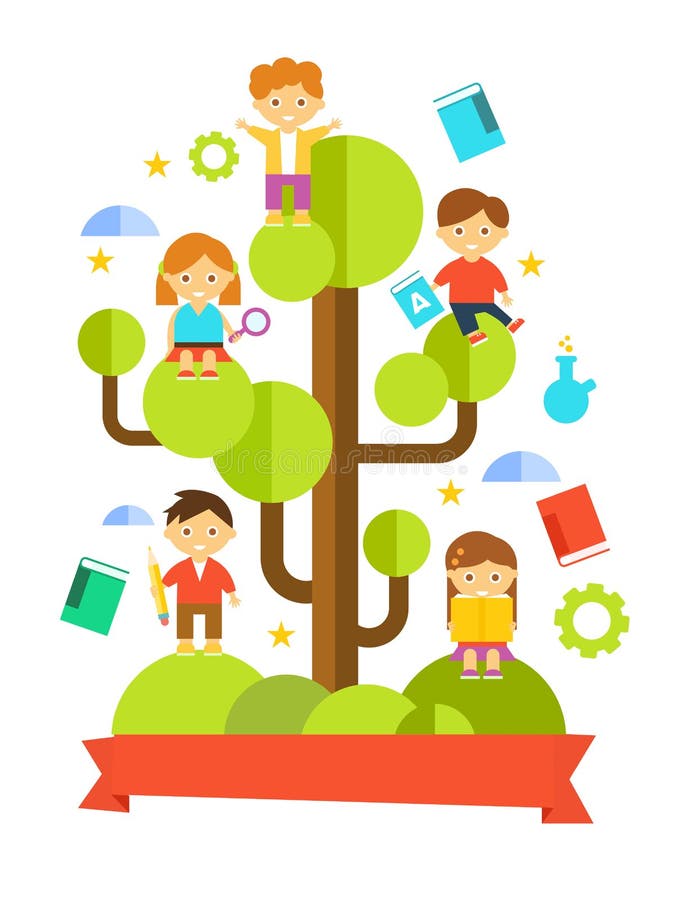 Kids Studying on Tree. Vector Illustration Stock Vector - Illustration ...