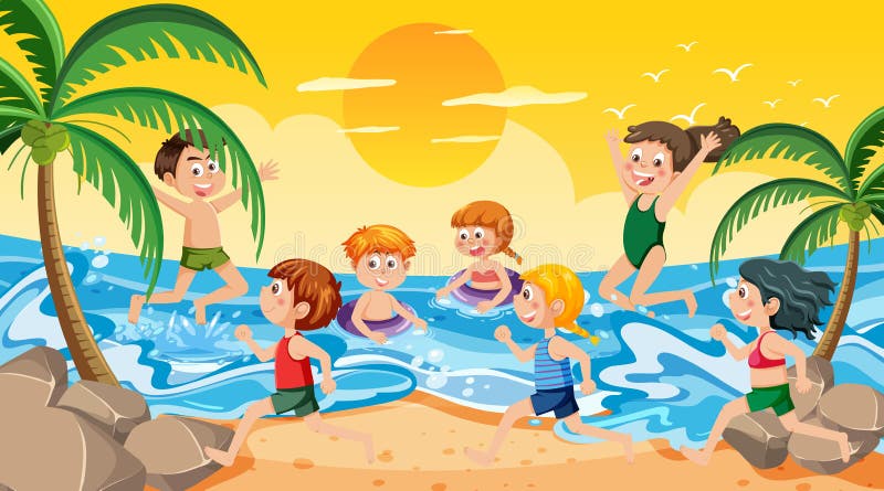 Kids on Summer Beach Vacation Stock Vector - Illustration of friend ...
