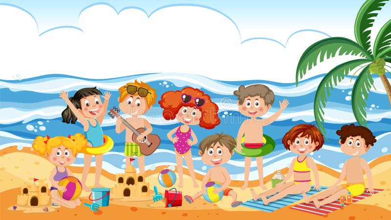 Kids on Summer Beach Vacation Stock Vector - Illustration of young ...