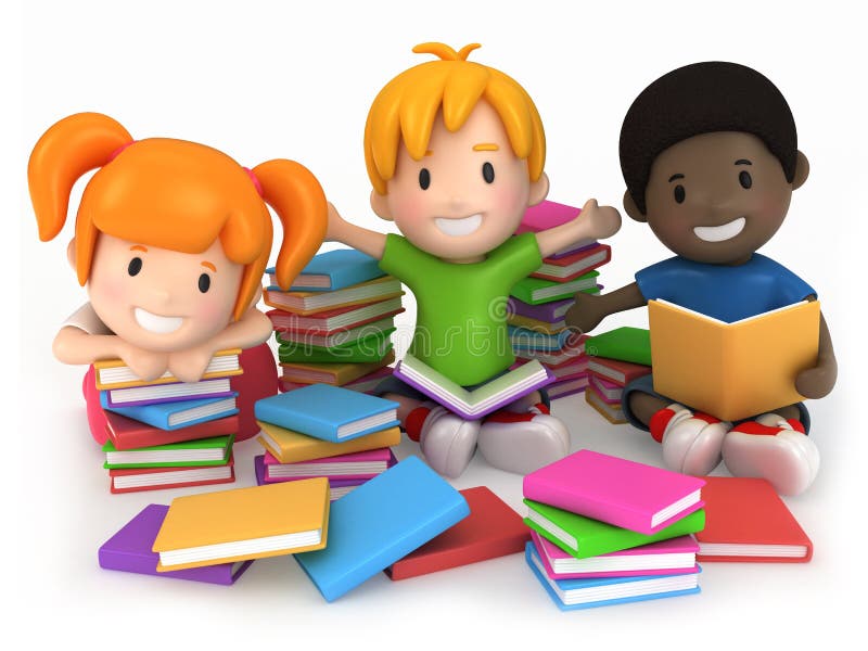 Kids Surrounded by Books stock illustration. Illustration of learning ...