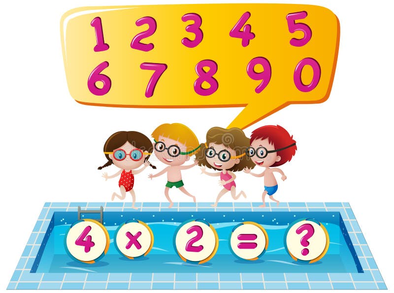 Kids at Swimming Pool Counting Numbers Stock Illustration ...