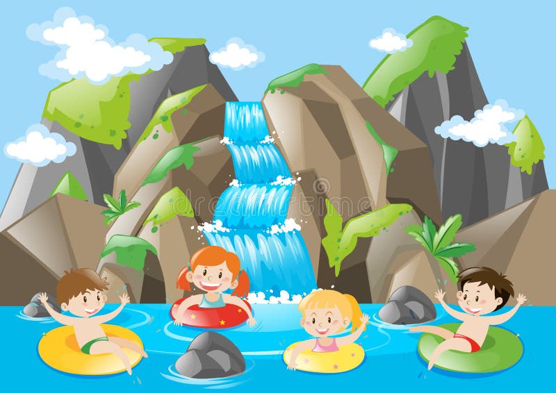 Kids swimming in the river stock illustration. Illustration of clip ...