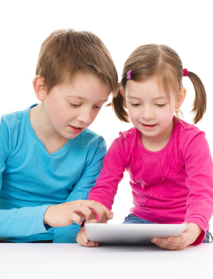 Kids with tablet stock image. Image of brother, information - 40270555
