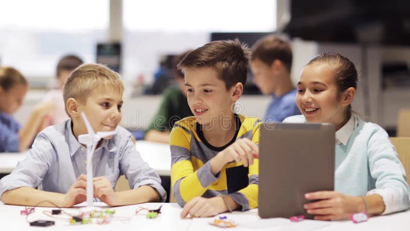 Kids with Tablet Pc Programming at Robotics School Stock Video - Video ...