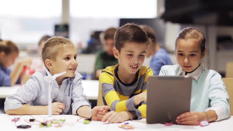Kids with Tablet Pc Programming at Robotics School Stock Video - Video ...