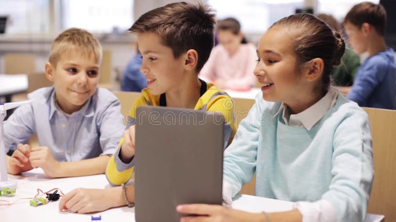 Kids with Tablet Pc Programming at Robotics School Stock Video - Video ...