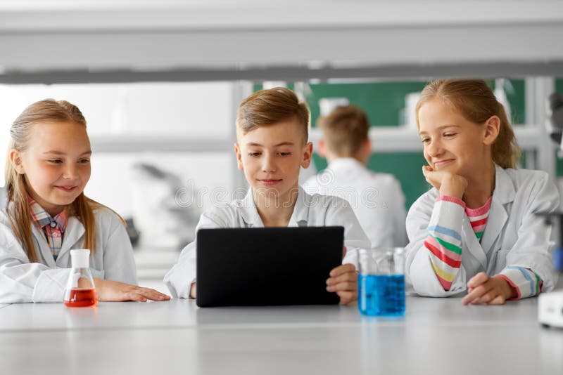 Kids with Tablet Pc at School Laboratory Stock Image - Image of group ...
