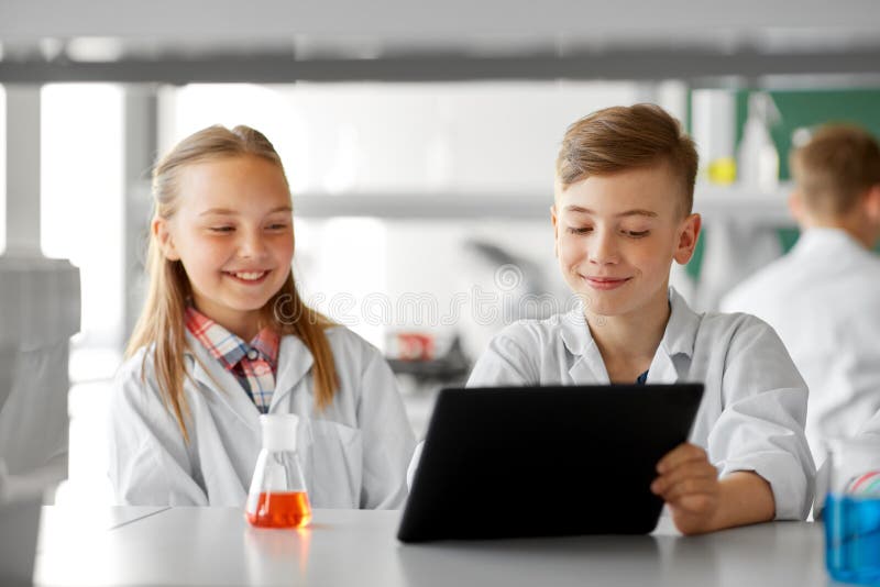Kids with Tablet Pc at School Laboratory Stock Image - Image of ...