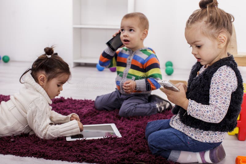 Kids with Tablet and Phones Stock Image - Image of leisure, lifestyle ...
