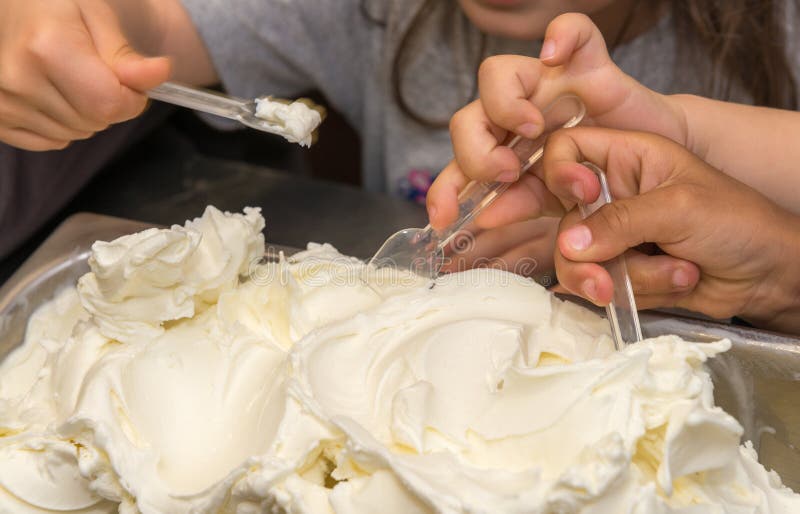 Kids Taking Ice Cream from Tray Stock Photo - Image of sweet, mixed ...
