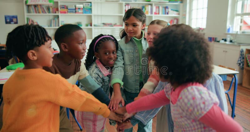 Kids, Teamwork and Stack Hands for Education, Support and Learning in ...