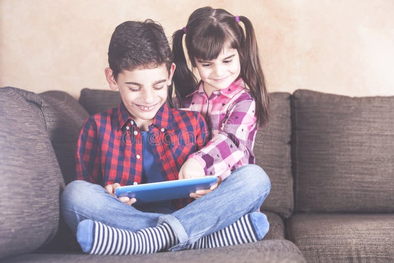 Kids and Technology Concept Stock Photo - Image of brothers, screen ...