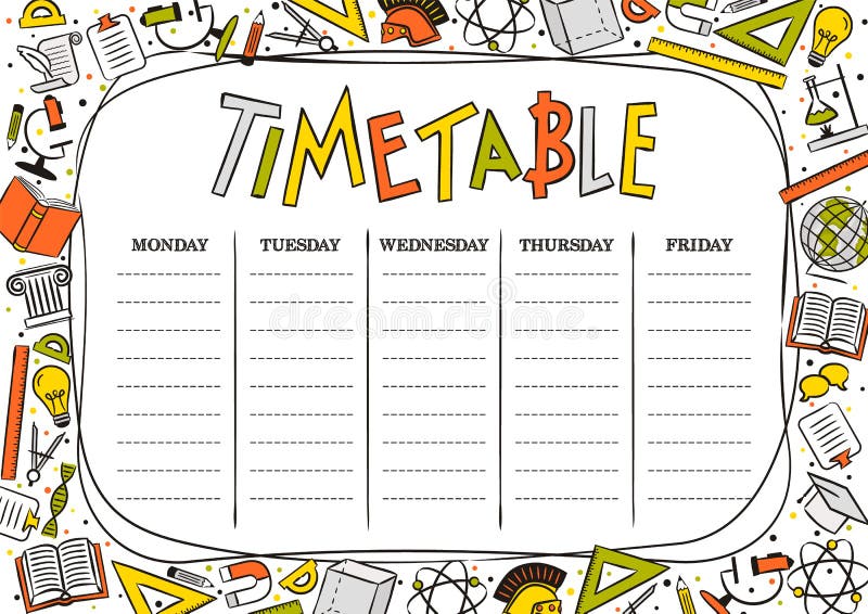 Kids Template of a School Schedule for 5 Days of the Week for Students ...