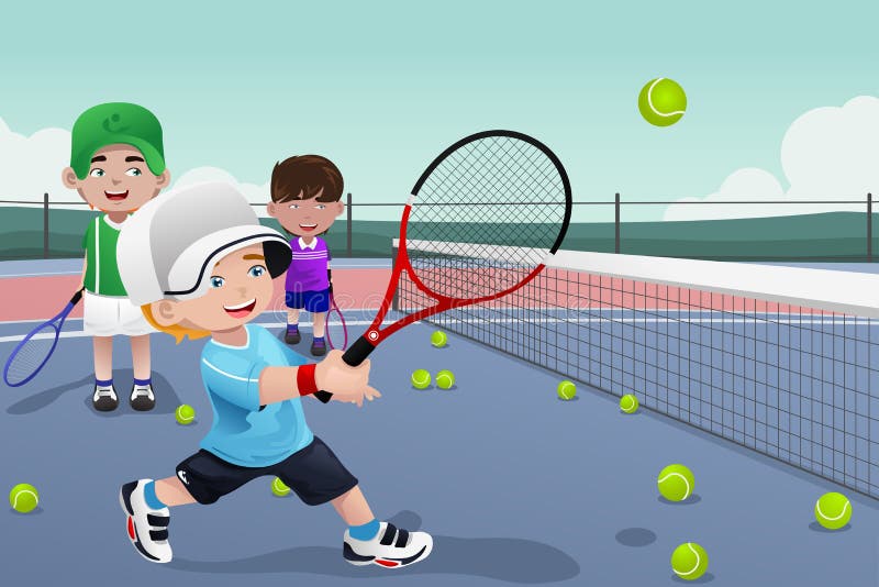 Kids in tennis practice stock vector. Illustration of modern - 38140686