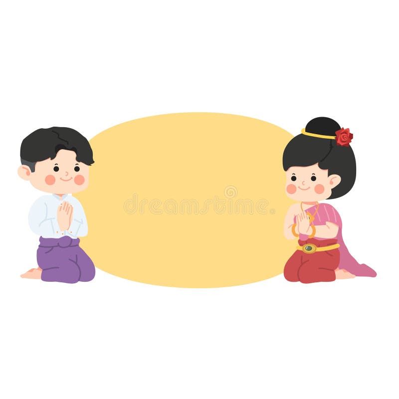 Kids in Thai Traditional Greeting Background Stock Illustration ...