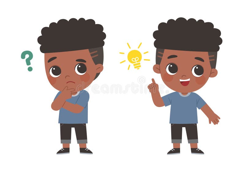 Kids Thinking Idea. Boy Posing Question and Inspiration Stock Vector ...