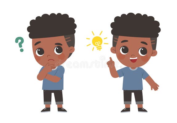 Kids Thinking Idea. Boy Posing Question and Inspiration Stock Vector ...