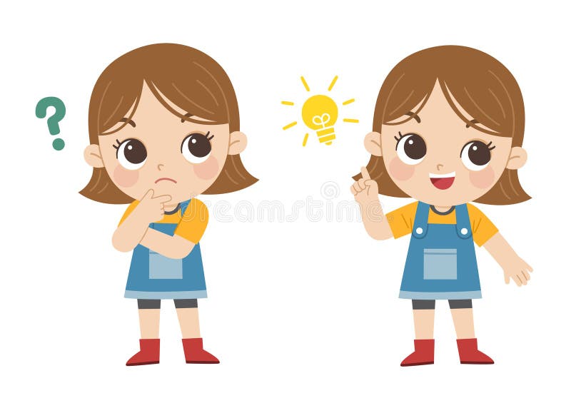 Kids Thinking Idea. Girl Posing Question and Inspiration Stock Vector ...