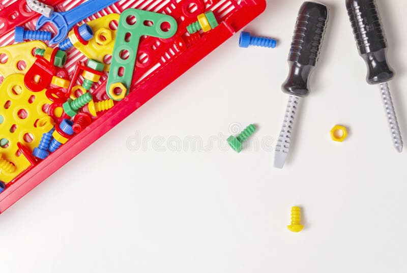 Kids Toy Tool Kit for Education on White Background Stock Photo - Image ...
