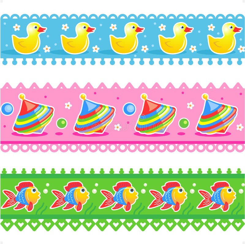 Kids Toys Borders Seamless Patterns Stock Vector - Illustration of baby ...