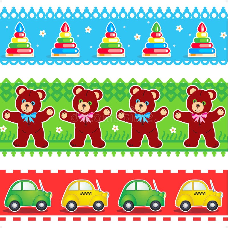 Kids Toys Borders Seamless Patterns Stock Vector - Illustration of ...