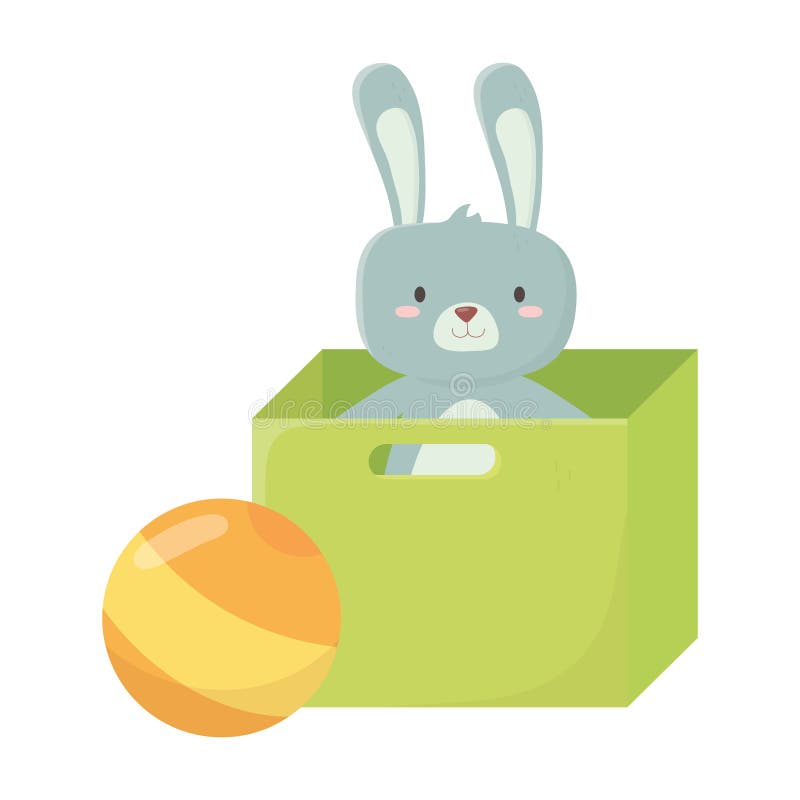 Kids Toys Cute Rabbit on Box and Ball Object Amusing Cartoon Stock ...
