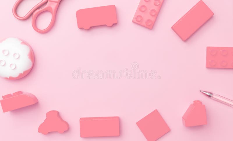 Toys Frame on Pink Background with Toys Flat Lay Top View with Empty ...