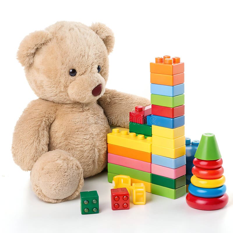 Kids Toys Teddy Bear Blocks Isolated on White Background Stock ...