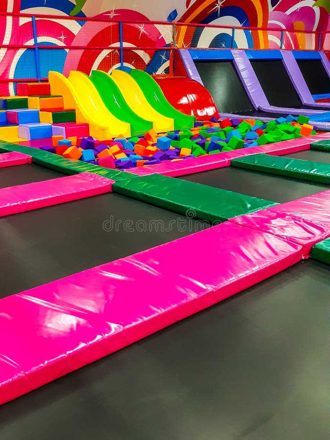 Kids Trampoline and Soft Cubes in Children Playground Indoor Stock ...