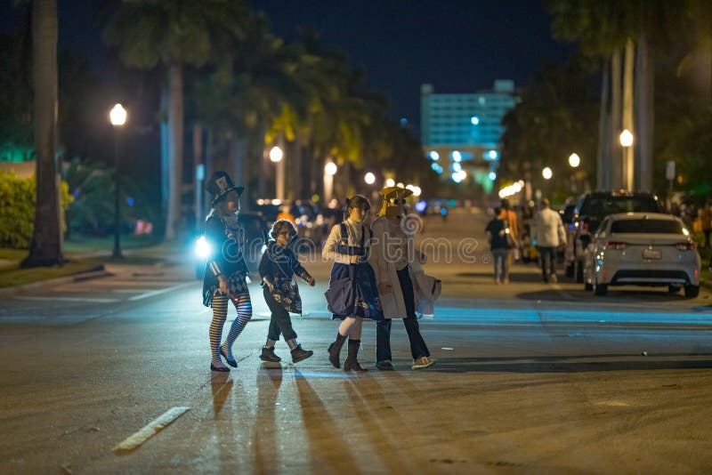 Kids Trick or Treating on Halloween Night Editorial Stock Photo - Image ...