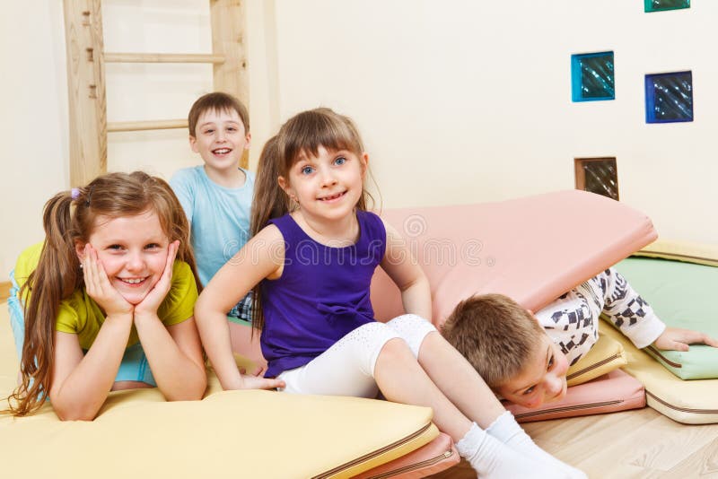 Children Doing Kids Gymnastics in Gym Stock Photo - Image of elementary ...