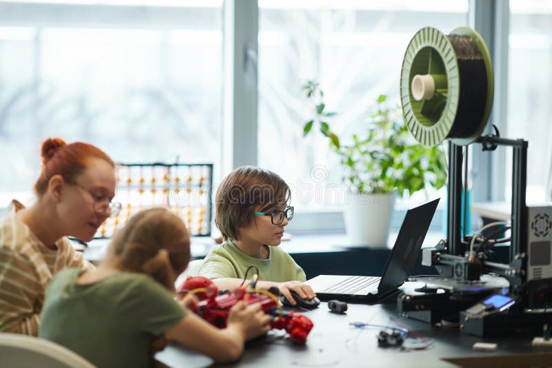 Kids Using 3D Printer in Robotics Laboratory Stock Photo - Image of ...