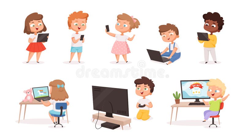 Kids with Gadgets. Future Technology Children Using Laptop Smartphone ...
