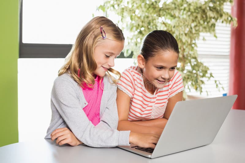 Kids Using Laptop in Library Stock Image - Image of electronic, happy ...