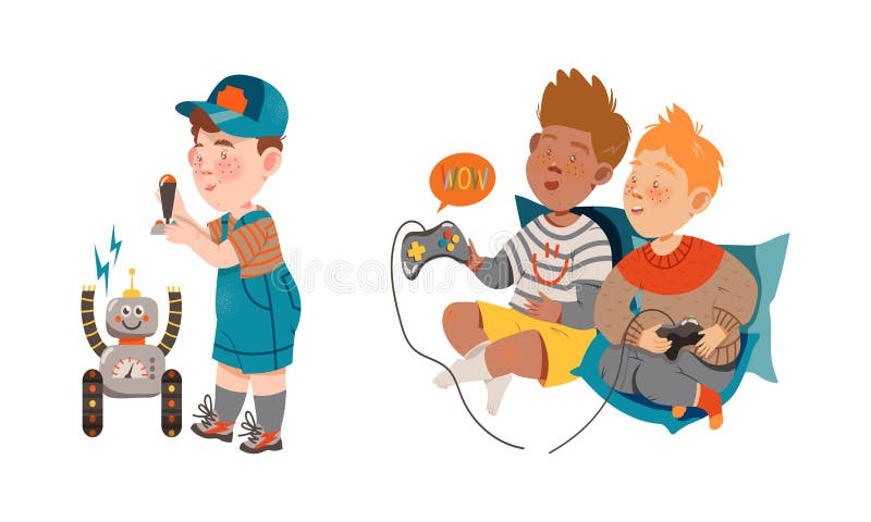 Kids Playing Computer Games Stock Illustrations – 378 Kids Playing ...