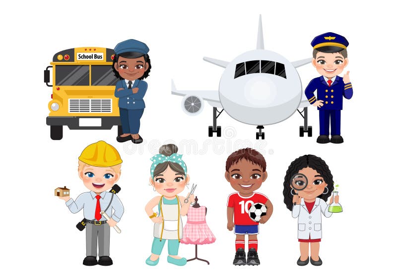 Kids Vector Characters Collection with Set of 6 Different Professions ...